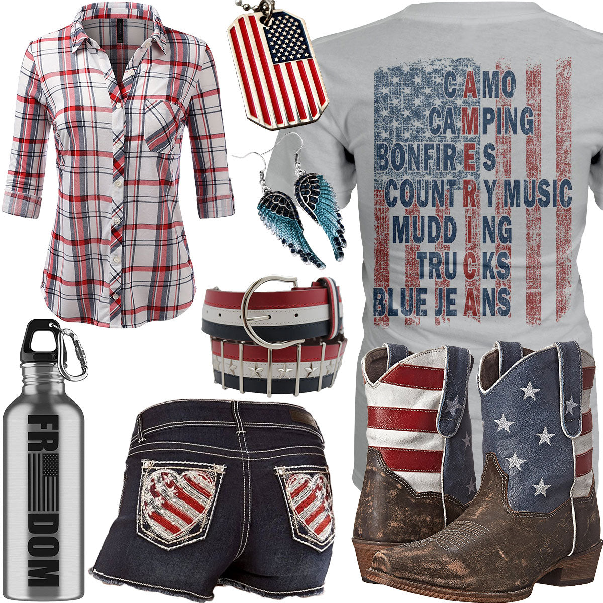 American Flag Freedom Water Bottle Outfit – Clover + Cotton Co