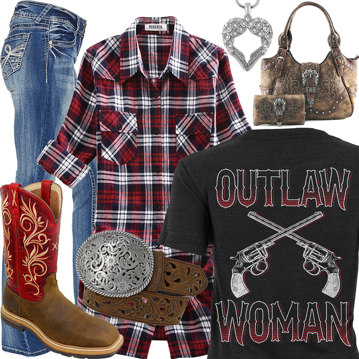 Outlaw Woman Red Plaid Flannel Outfit – Clover + Cotton Co