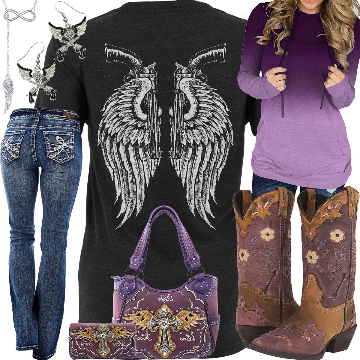 Angel Wings & Revolvers Purple Hoodie Outfit – Clover + Cotton Co